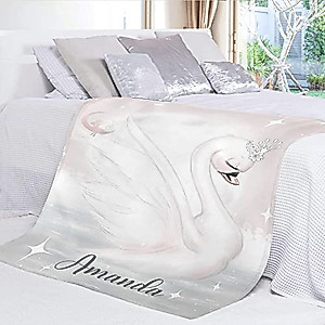 Artistic Swan Personalized Name Soft Fleece Bed Blankets Throws as Birthday Wedding Gifts for Sofa Couch 50'' x 60''