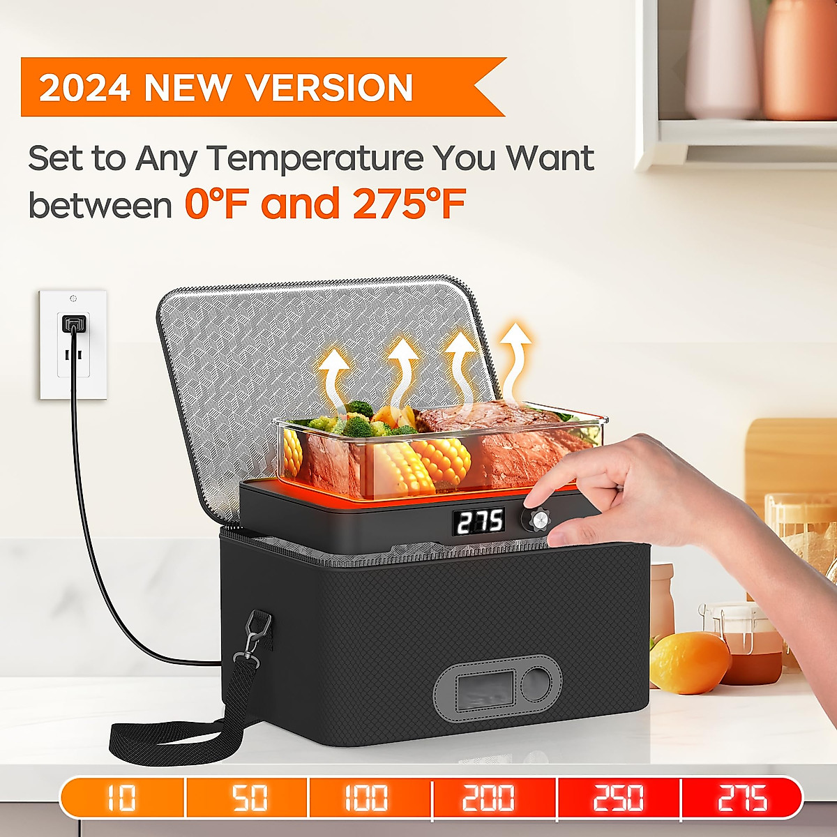 Portable Oven, 12V 24V 110V-240V Car Food Warmer Portable Personal Mini Oven Electric Heated Lunch Box for Meals Reheating & Raw Food Cooking for Road Trip/Camping/Picnic/Family Gathering(Black)