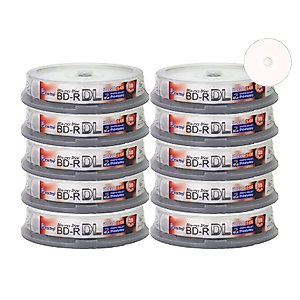 Smartbuy 100-disc 50gb 6X Blu-ray Bd-r Dl Dual Layer Double Layer White Inkjet Hub Printable Blank Data Video Recordable Media Disc with Cakebox/Spindle Packing