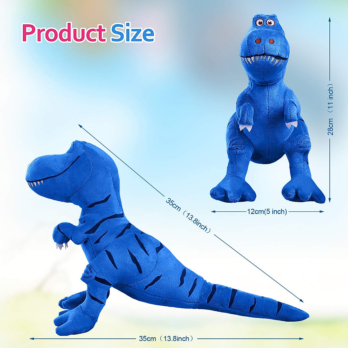 Marsjoy Blue Small Stuffed Dinosaur Plush Toy, Plush Dinosaur Stuffed Animal, Tyrannosaurus Rex Dinosaur Toy for Baby Girl Boy Kids Birthday Gifts, 11×5×13.9 inch
