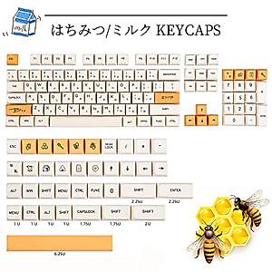 GTSP XDA Honey Milk Keycaps PBT Japanese Bee keycap 140-Key Set for Cherry MX Covers Fullsize 60% 65% 75% Keyboard（XDA/Honey Milk）