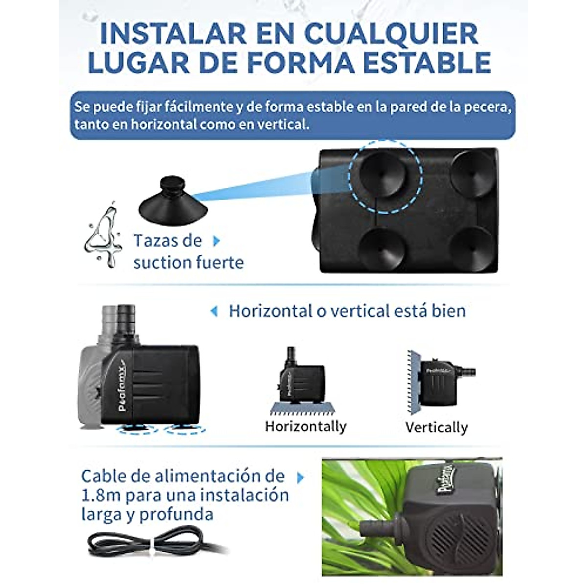 Poafamx 550GPH Submersible Pump 30W Ultra Quiet Aquarium Water Pump with 7.2ft High Lift Fountain Pump 3 Nozzles for Pond Hydroponics Statuary Fish Tanks