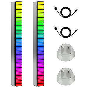 RGB Sound Activated Led Lights, 2PCS Music Sync Led Lights Wireless Rechargeable USB Car Rhythm Light 32 Bit Music Pickup Rhythm Light Music Level Indicator for Car Laptop, Gaming Accessories