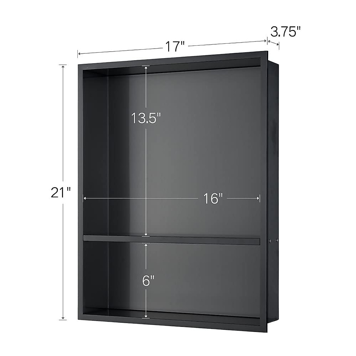 NAVNKA Shower Niche, 16"x20" No Tile Needed, The Insert Storage Rectangle Double Shower Shelf is Easy to Install, Stainless Steel, Black Grey
