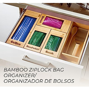 Simluxe Ziplock Bag Organizer - Bamboo Food Plastic Baggie Holder Dispenser and Organizer for Kitchen Drawer - Fits Ziplock and Ziploc Gallon Quart Sandwich & Snack Sized Slider Bags (Natural)