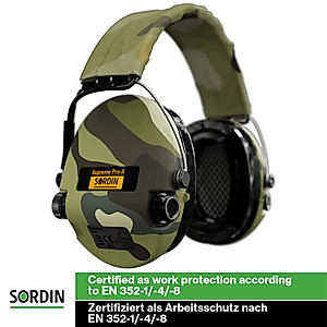 Sordin Supreme Pro-X LED Ear Defenders for Hunting & Shooting - Active & Electronic - Camo Band - Camo Ear Muffs