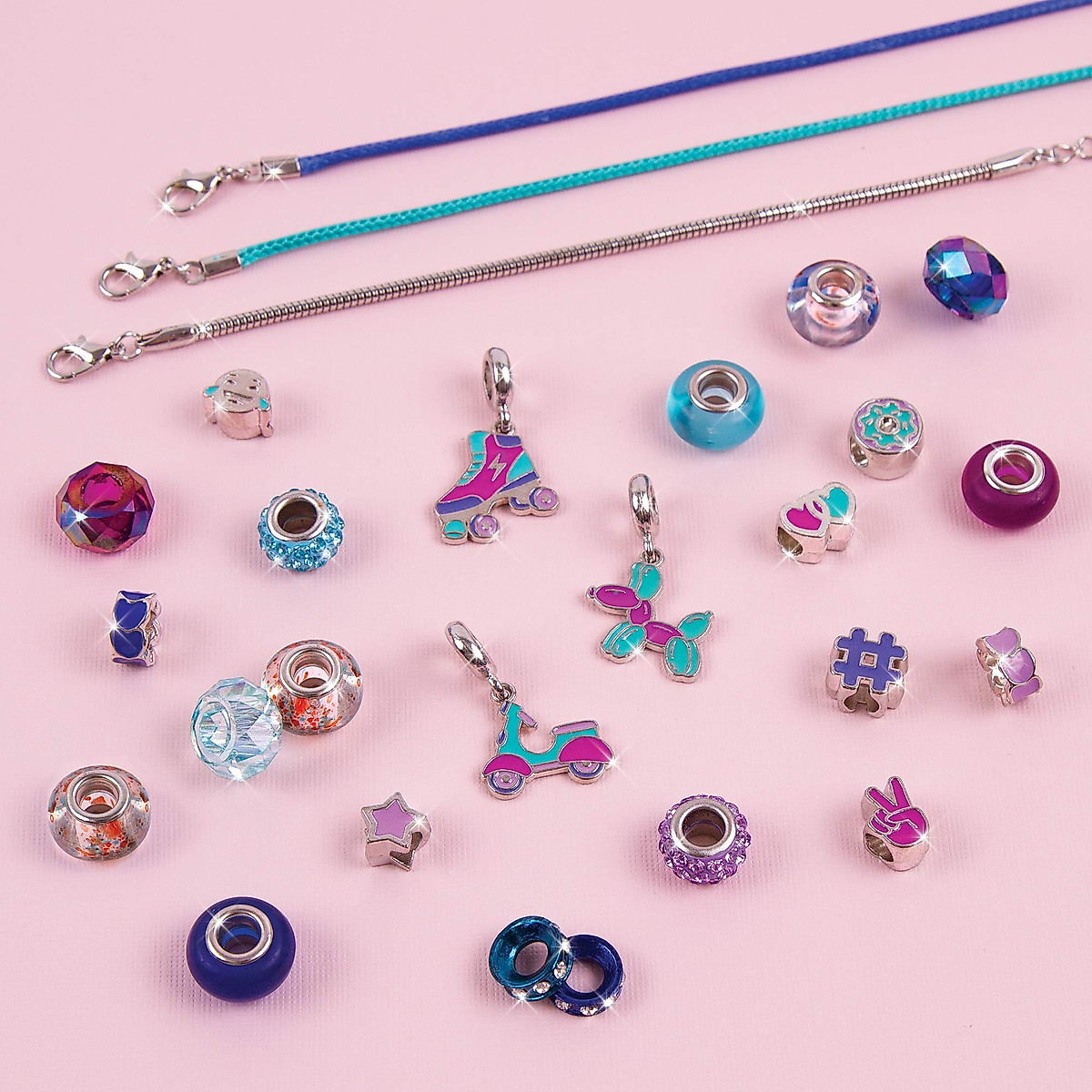 Make It Real - Halo Charms Bracelets True Blue - DIY Charm Bracelet Making Kit - Friendship Bracelet Kit with Beads, Charms & Cord - Arts & Crafts Bead Kit for Girls - Makes 3 Bracelets