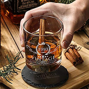 30th Birthday Gifts for Men Whiskey Glass Set - 30th Birthday Decorations, Party Supplies - 30 Year Anniversary, Bday Gifts Ideas for Him, Dad, Husband, Friends - Wood Box & Whiskey Stones & Coaster