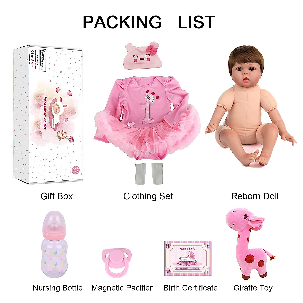 CHAREX Realistic Reborn Baby Dolls Real Looking Lifelike for Girls 22 Inch Handmade Weighted Newborn Silicone Doll with Giraffe Toy Gifts Kids Age 3+