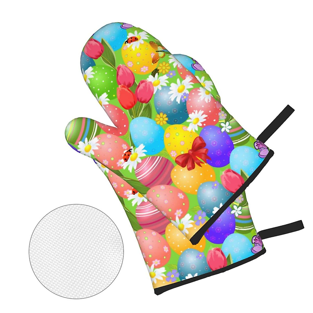 Oven Mitts and Pot Holders Sets of 4, Easter Eggs Tulip Flower Oven Mitts for Kitchen,Cooking,Baking