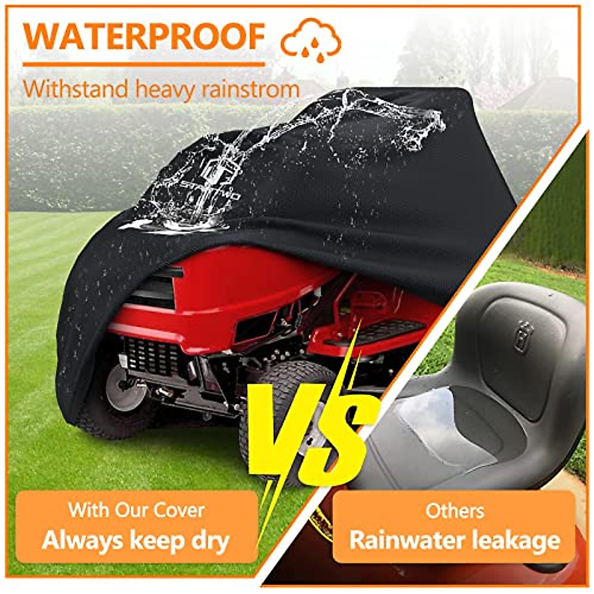 STARTWO Lawn Mower Cover, Heavy Duty Waterproof Riding Lawn Mower Cover, Fits Decks up to 54" Tractor Cover with Drawstring and Storage Bag, All Weather Protection, Rip Resistant Fade Resistant, Black