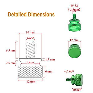 Powlankou 20 Pieces 6#-32 Computer Case Screws, Anodized Aluminum Thumbscrews, Fully Threaded Knurled Thumbscrews, Thumb Screws (Green)