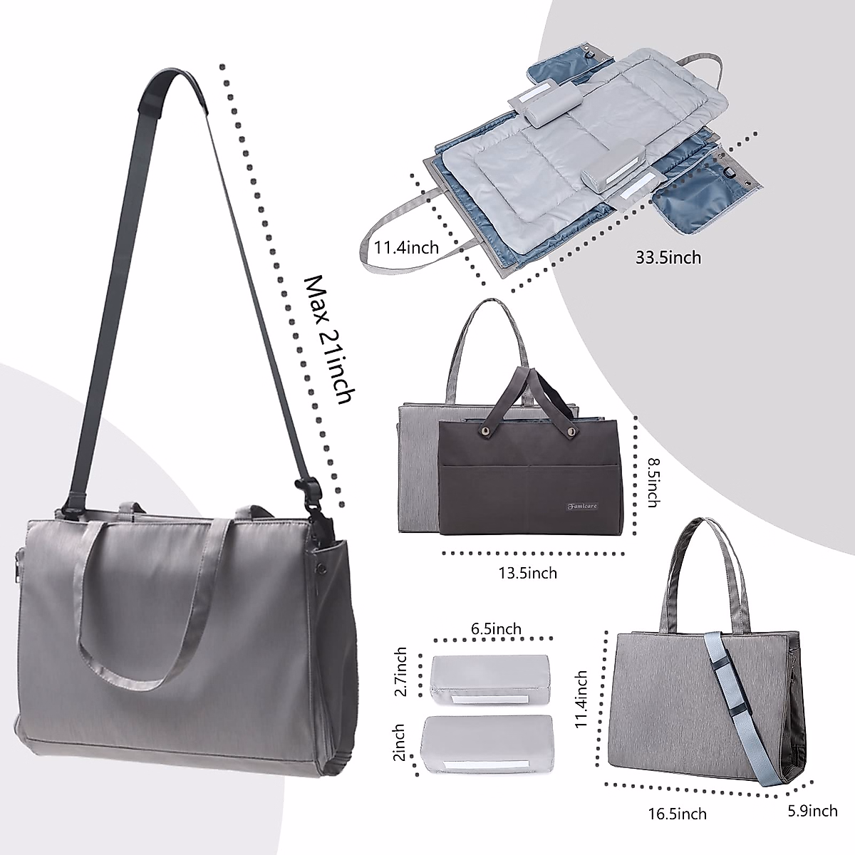 Diaper Bag Tote, Large Travel Diaper Bag, Baby Bags with Changing Pad and Diaper Bag Organizer Insert for Tote - Dark Grey