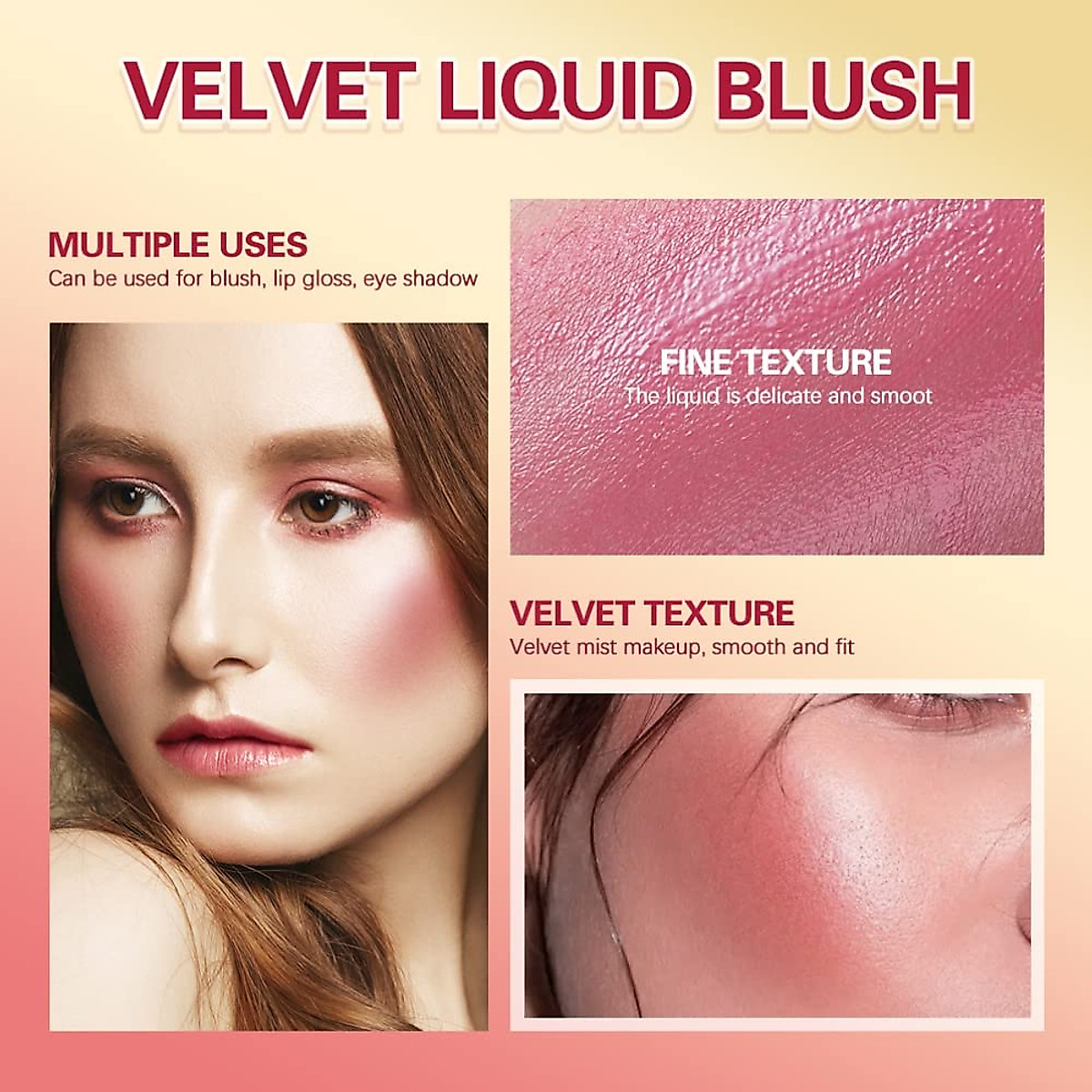 Ofanyia Liquid Blush, Soft Cream Blush Face Makeup, Moisturizing Lightweight Blendable Feel, Natural-Looking, Easy to Blend Soft Velvet Liquid Blusher for Cheek (02#)