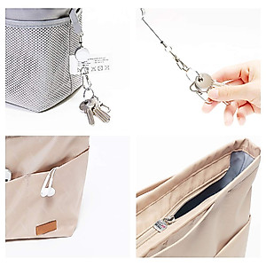 iN. Purse Organizer Insert with zipper Nylon fabric for women Handbags & Totebag beige Size: Medium: 15.7"(Top)/12.2"(Bottom) L × 4.7" W × 8.3" H