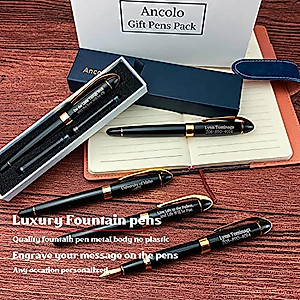Ancolo Custom Black Fountain Pens-Luxury Refillable Elegant pens- with Extra10 Black Ink Refill, Engraved Personnal Name/Slogan/Phone Number, Perfect for Bank, Office, Hotel Lobbies 5 PCS/Pack