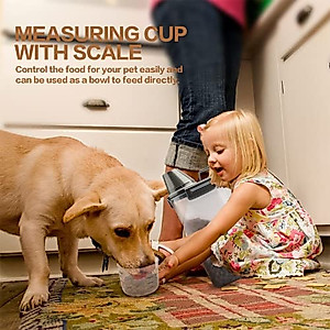 TIOVERY Upgraded Dog Food Storage Container Small, Cat Food Container Airtight, Pet Food Container Dispenser with Pour Spout, Measuring Cup and 4 Seal Buckles for Dogs, Cats, Birds (Grey)