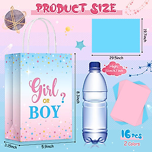16 Set Gender Reveal Party Gift Bags with Tissue Paper Baby Shower Party Gift Bags, Pink Blue Treat Candy Bags Gender Reveal Paper Bags with Handles