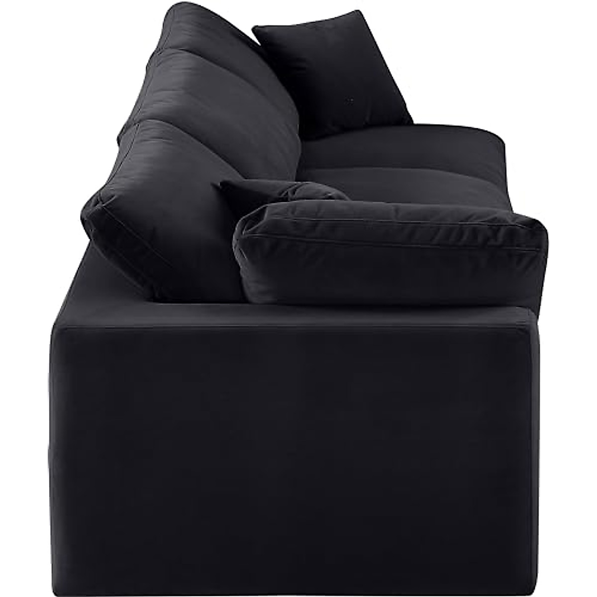 Meridian Furniture 189Black-S119 Comfy Collection Modern | Contemporary Upholstered Modular Sofa with Soft Black Velvet, Down Feather Cushions, 119" W x 40" D x 34.5" H, Black