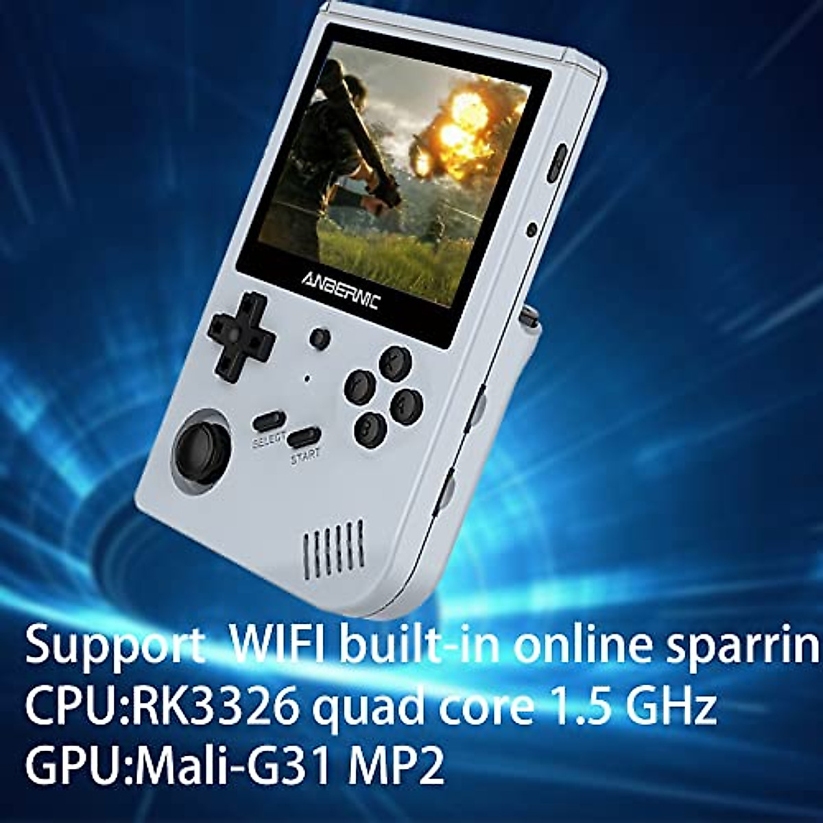 Diketigeey RG351V Handheld Game Console, Open Source System Built-in WiFi Online Sparring 64G TF Card 2500 Classic Games, 3.5inch IPS Screen Retro Game Console (Black) (Gray)