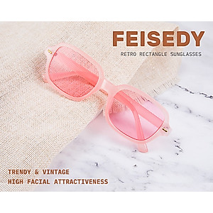 FEISEDY Retro 90s Rectangle Sunglasses Oval Yellow Sunglasses Trendy Irregular Square Sun Glasses for Women Men B2790