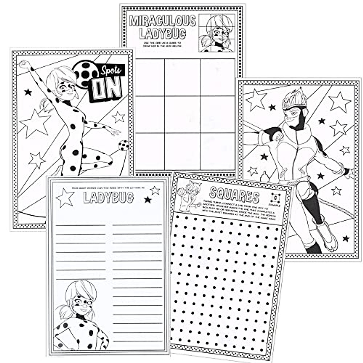 Miraculous Ladybug and Cat Noir - Activity Bundle - Miraculous Ladybug Stickers, Coloring Book, 2-Sided Door Hanger