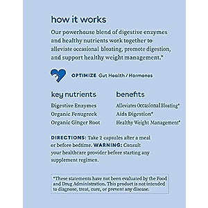 Love Wellness Bye Bye Bloat, Digestive Enzymes Supplement - 60 Capsules - Bloating & Gas Relief - Helps Reduce Water Retention & Overall Digestive Health - Safe & Effective With Fenugreek, & Dandelion