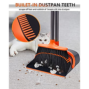 Broom and Dustpan Set, Broom and Dustpan Set for Home, Dustpan with 52" Long Handle Broom Combo Set, Standing Dustpan and Broom Set for Home Kitchen Room Office Lobby Floor Cleaning