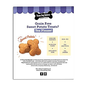 Three Dog Bakery Grain Free Wafers Baked Dog Treats, Sweet Potato, 13 oz