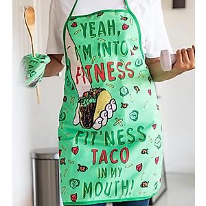 Fitness Taco Funny Kitchen Apron and Oven Mitts Humorous Gym Graphic Novelty Cooking Accessories Funny Graphic Kitchenwear Cinco De Mayo Funny Food Green Oven Mitt