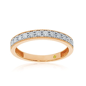 10 KT Gold Wedding Rings for Women | Vintage 1/6 CTTW Rose Gold Certified Lab Created Milgrain Diamond Promise Rings, Anniversary Bands, Stacking Ring and Wedding Band | Ring Size 7