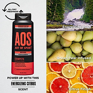 Art of Sport Men’s Body Wash, Charcoal Activated Shower Soap, Citrus Fragrance, Made with Natural Botanicals, Moisturizing Tea Tree Soap, Made for Athletes, Compete Scent, 16 fl oz (Pack of 2)