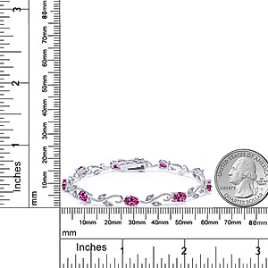Gem Stone King 925 Sterling Silver Pink Created Sapphire and Diamond Greek Vine Tennis Bracelet For Women (4.63 Cttw, 7 Inch, Oval 6X4MM)