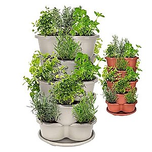 Amazing Creation Stackable Planter, Vertical Garden Planter, Strawberry Planter, Indoor/Outdoor Planters, 5 Tier Garden Tower, Herb Planter for Growing Vegetables Garden and Succulents (Off White)