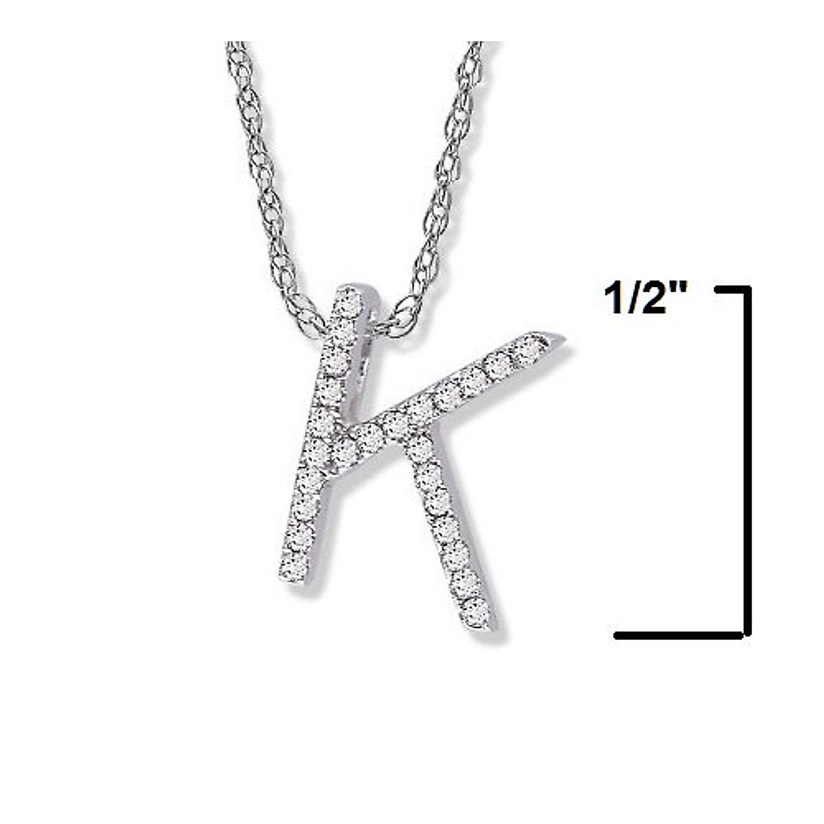 14K White Gold Diamond "K" Initial Pendant, 16" Necklace