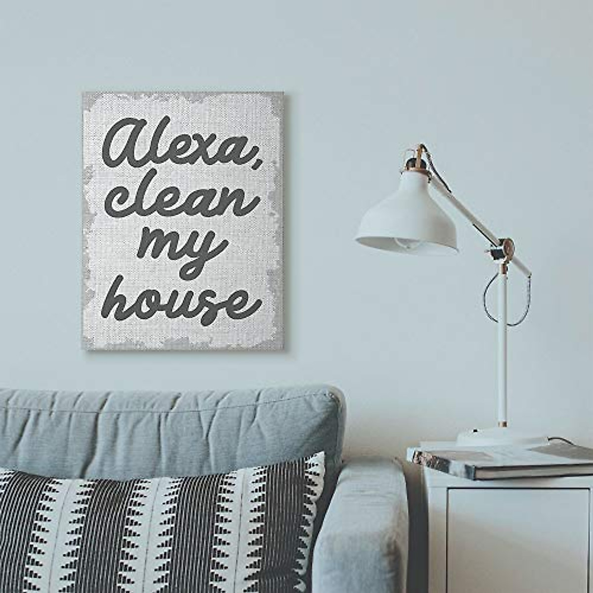 Stupell Industries Alexa Clean My House Funny Family Home Neutral Grey Word, Design by Artist Daphne Polselli Wall Art, 24 x 30, Canvas