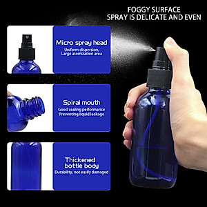 Omawrf 5Pcs Blue Boston Glass Spray Bottles for Essential Oils, 4oz Empty Small Fine Mist Spray Bottle with 5ml Dropper Bottles, Funnel, Pipette, Labels,Brush Travel Spray Bottle (120ml, Blue)