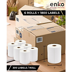 enKo - Direct Thermal Labels Compatible for Zebra/Rollo 4" x 5" Label - 1 in Core - (6 Roll, 1800 Labels)