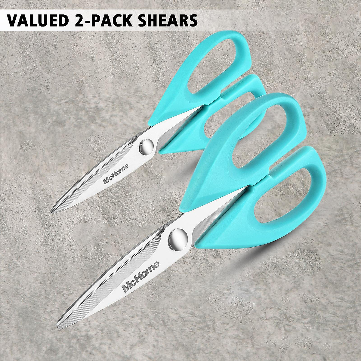 McHome MHS11 Kitchen Scissors, 2-Pack Heavy Duty Kitchen Shears, Stainless Steel Meat Cutting Scissors, Sharp Cooking Scissors for Chicken, Seafood, Poultry, Herbs, Turquoise(8.7+ 6.8 INCH)