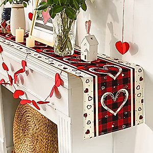 Artoid Mode Buffalo Plaid Love Hearts Mother's Day Table Runner, Seasonal Kitchen Dining Table Decoration for Indoor Home Party 13x72 Inch