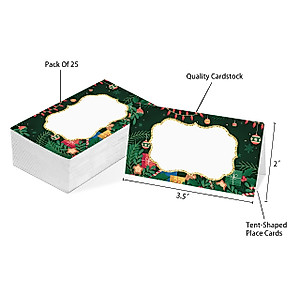 Table Place Card, Christmas Themed Tent Style Cards, Pack of 25 Half-Fold Reception Place Card, Perfect for Christmas Party, Birthday, Wedding, Bridal Showers, Banquet and Special Events A04