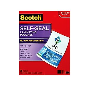 Scotch Self-Seal Laminating Pouches, 25 Pack, Letter Size (LS854-25G-WM)