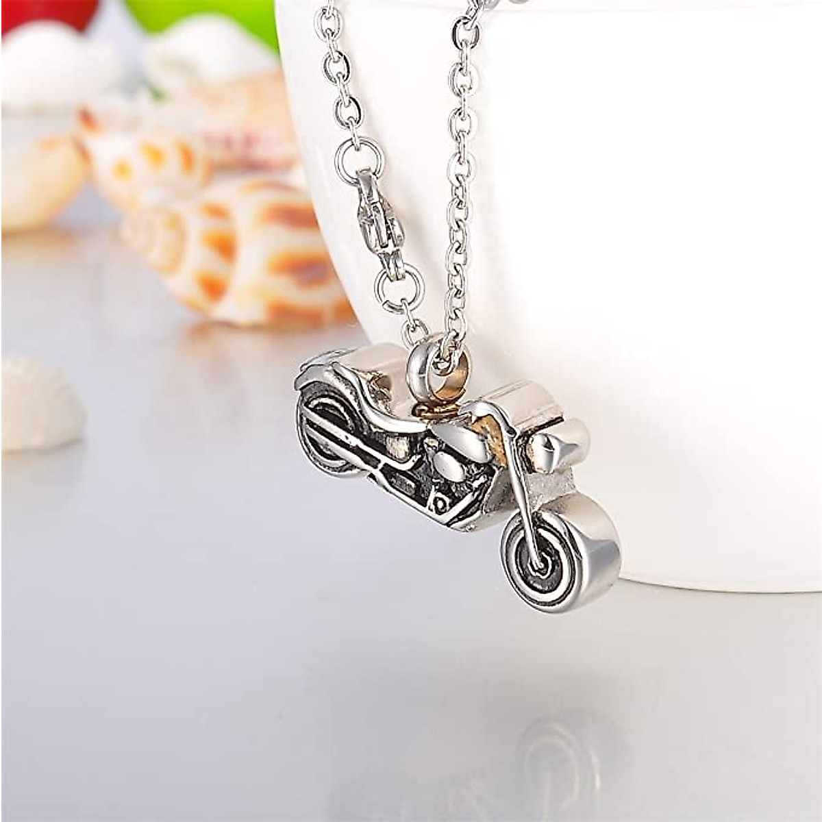 Urn Necklaces for Ashes for Men, Cremation Jewelry for Ashes, Ash Necklace for Human Ashes Necklace Stainless Steel Motorcycle Jewelry Ashes Keepsake Necklace for Ashes of Loved Ones