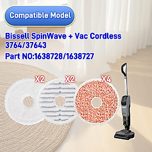 37643 Replacement Mop Pads Compatible with Bissell SpinWave + Vac All-in-One Powered Spin 3764 and 37643,Washable and Reusable 8-Pack