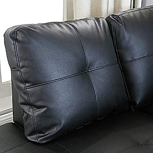 ERYE Faux Leather Corner Sectional Sofa Couch with Chaise and Storage Ottoman, L-Shaped Upholstered Sofa&Couch W/ 2 Pillows for Home Office Apartment Living Room Furniture Sets