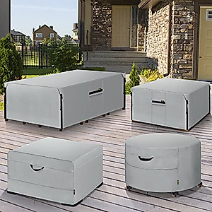 PTEROMY Waterproof Patio Table Cover, Heavy Duty 600D Canvas Patio Furniture Covers for Outdoor Dining Table and Chairs (Pewter Gray, 136''x 74'')