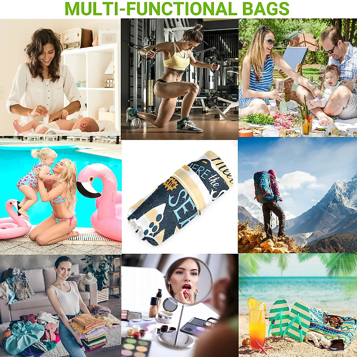 visesunny Octopus Fish Stripe 2Pcs Wet Bag with Zippered Pockets Washable Reusable Roomy for Travel,Beach,Pool,Daycare,Stroller,Diapers,Dirty Gym Clothes, Wet Swimsuits, Toiletries