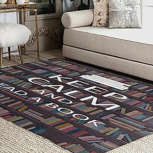 Oueoty Retro Bookshelf Keep Calm and Read a Book Area Rug Rugs for Living Room Bedroom 4x5ft/48x60in/120x153cm