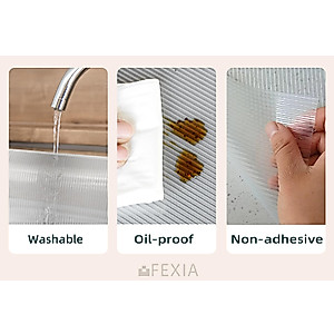 FEXIA Shelf Liners for Kitchen Cabinets Non-Slip Drawer Liner 12 Inches x 20 FT Waterproof & Oil-Proof Non Adhesive Durable Material Fridge Liner for Shelves （Clear）