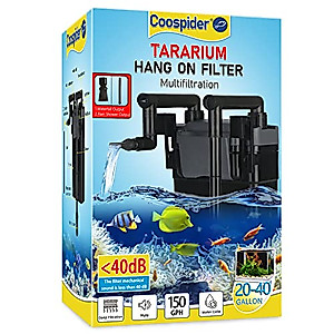 TARARIUM Aquarium Filter for 20-40 Gal. Tank Crystal 150GPH Multi Stage Filtration Silent Fish Tank Filters Hang on Back Canister Filter in Freshwater&Saltwater System